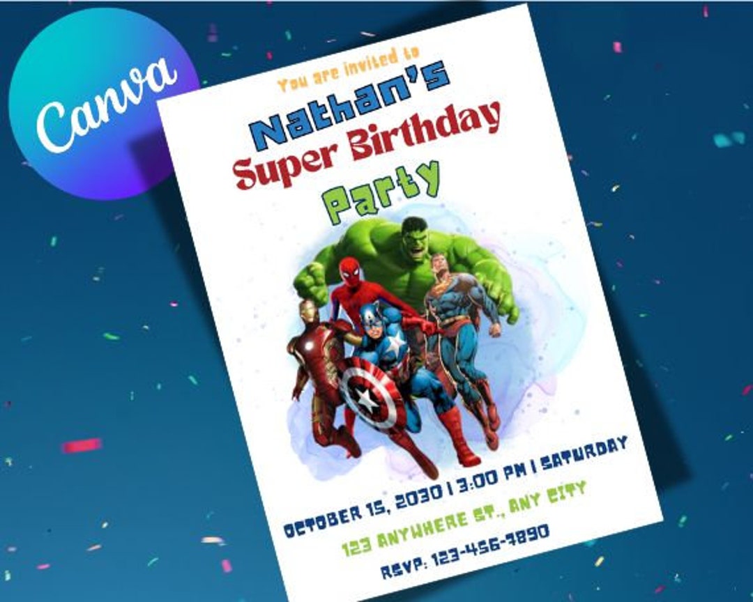 Editable Superheroes Birthday Invitation Template Printable Birthday ...