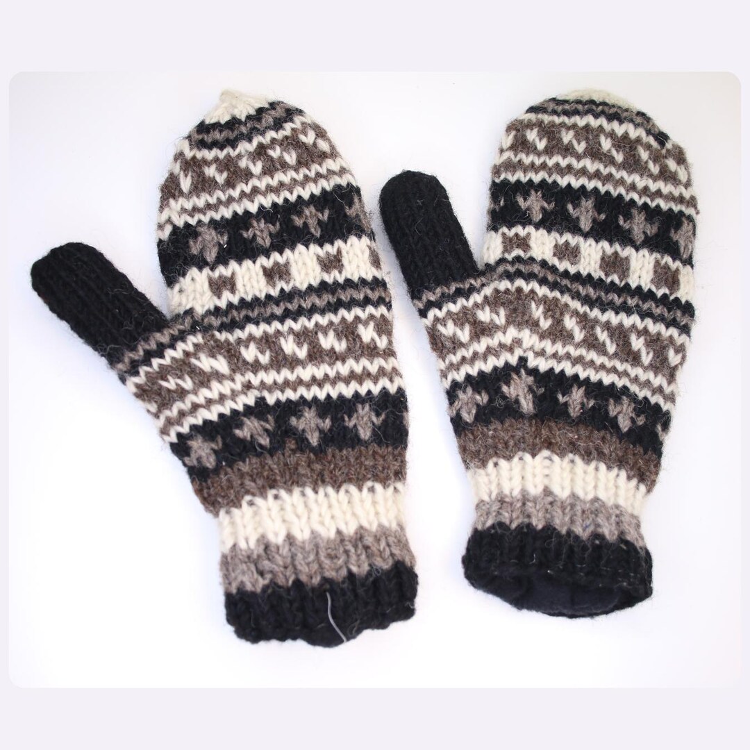 Hand Knit 100% Woolen Mittens for Adult. Unisex Mitten. Fleece Lined ...