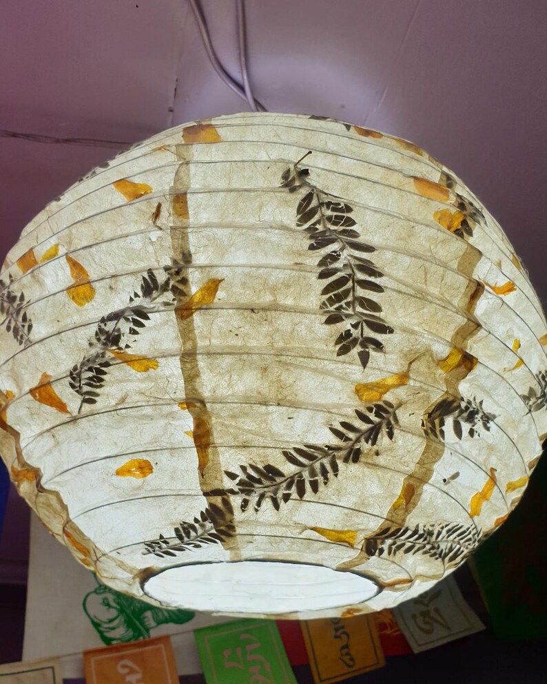 Handmade Paper Lampshade Pressed Fern & Leaves Design Rice Paper ...