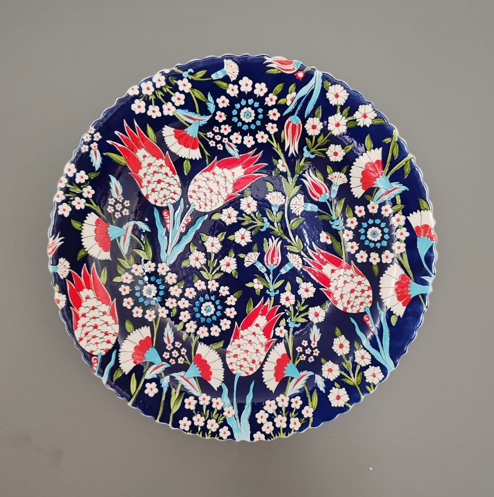 Turkish Ceramic Plate Handmade by Traditional "Çini" Art 40 Cm (15.7 ...