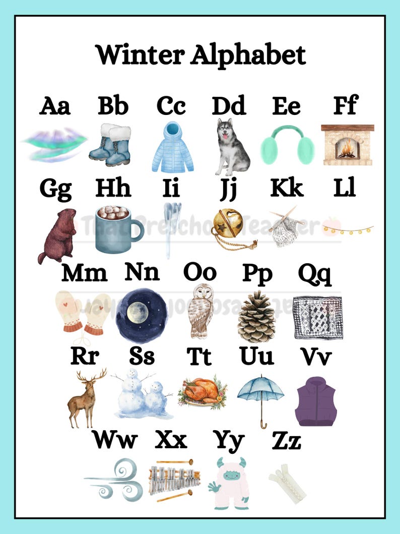 Alphabet Posters for Preschoolers - Seasonal Watercolor ABC Set - Learn ...