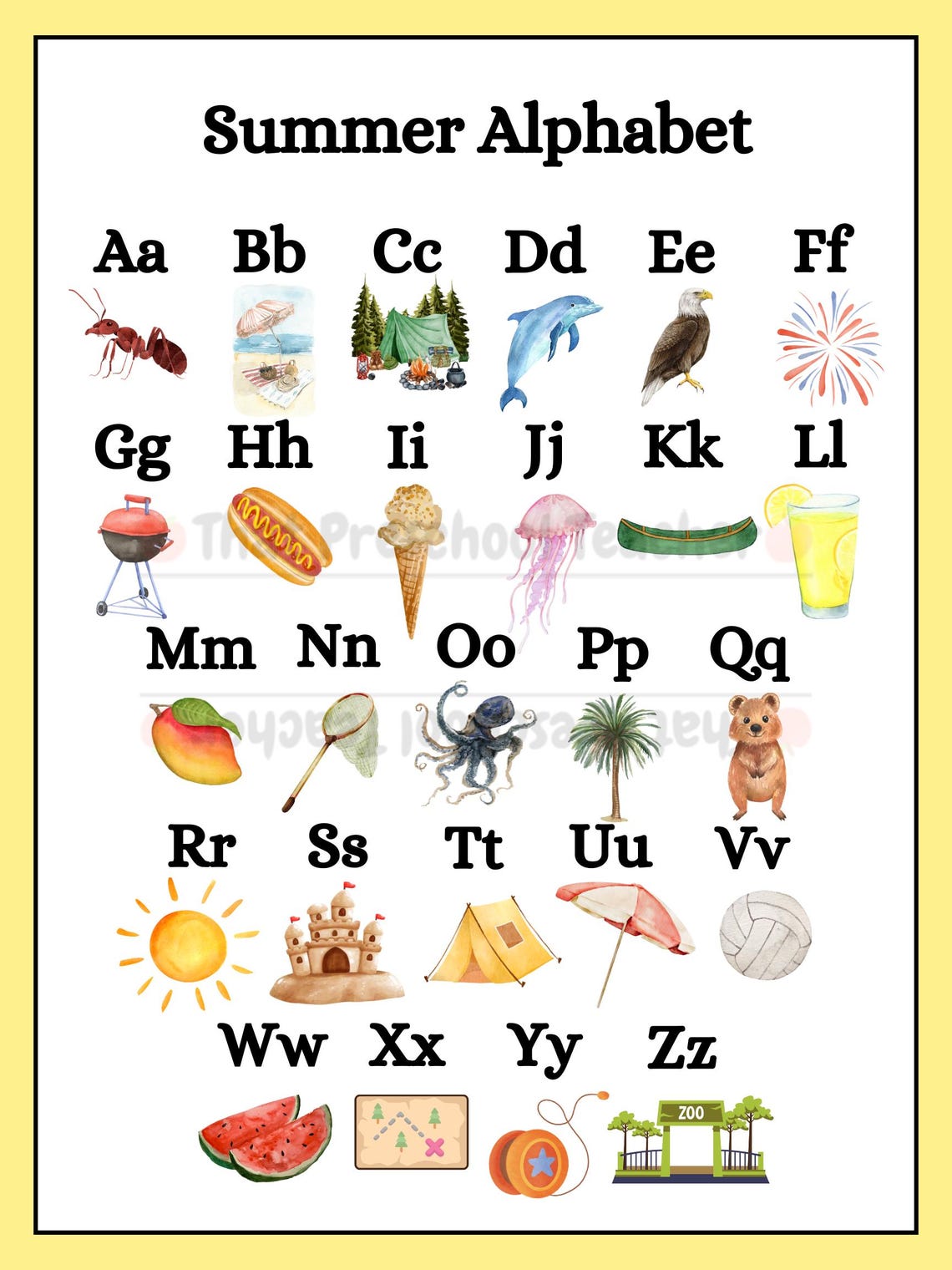 Alphabet Posters for Preschoolers - Seasonal Watercolor ABC Set - Learn ...