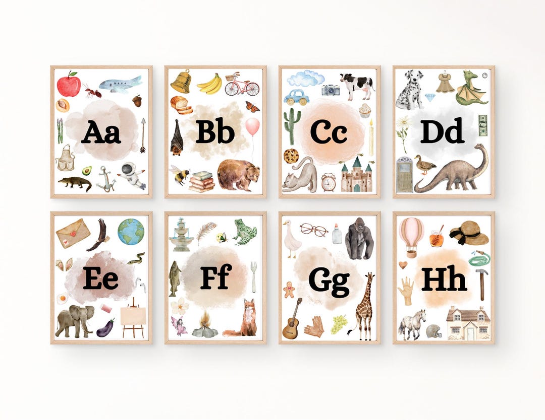 Alphabet Posters Set | Watercolor Vintage Style | Educational Posters ...