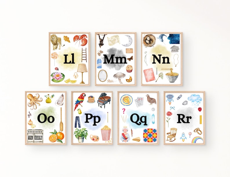 Alphabet Posters Set | Watercolor Vintage Style | Educational Posters ...