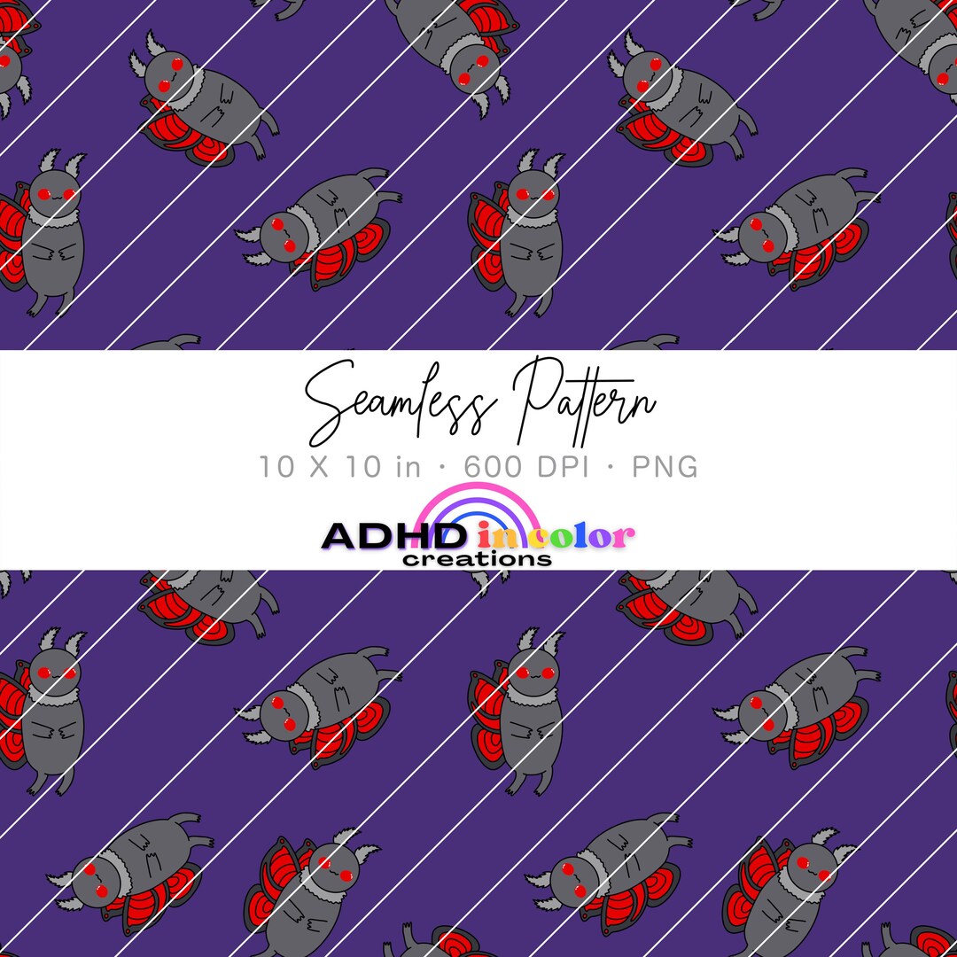 Mothman Cryptid Halloween Seamless Pattern Purple | Fall Pattern for ...