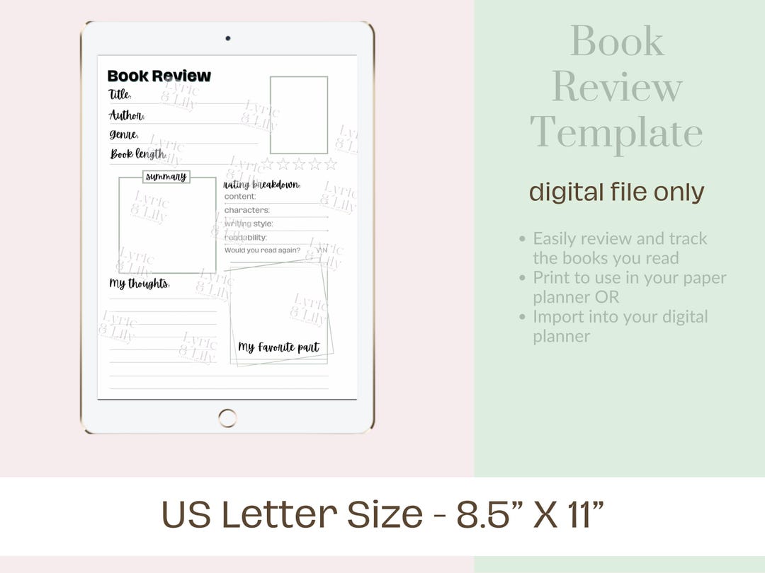Book Review Template: Green Printable PDF for Planners (digital ...