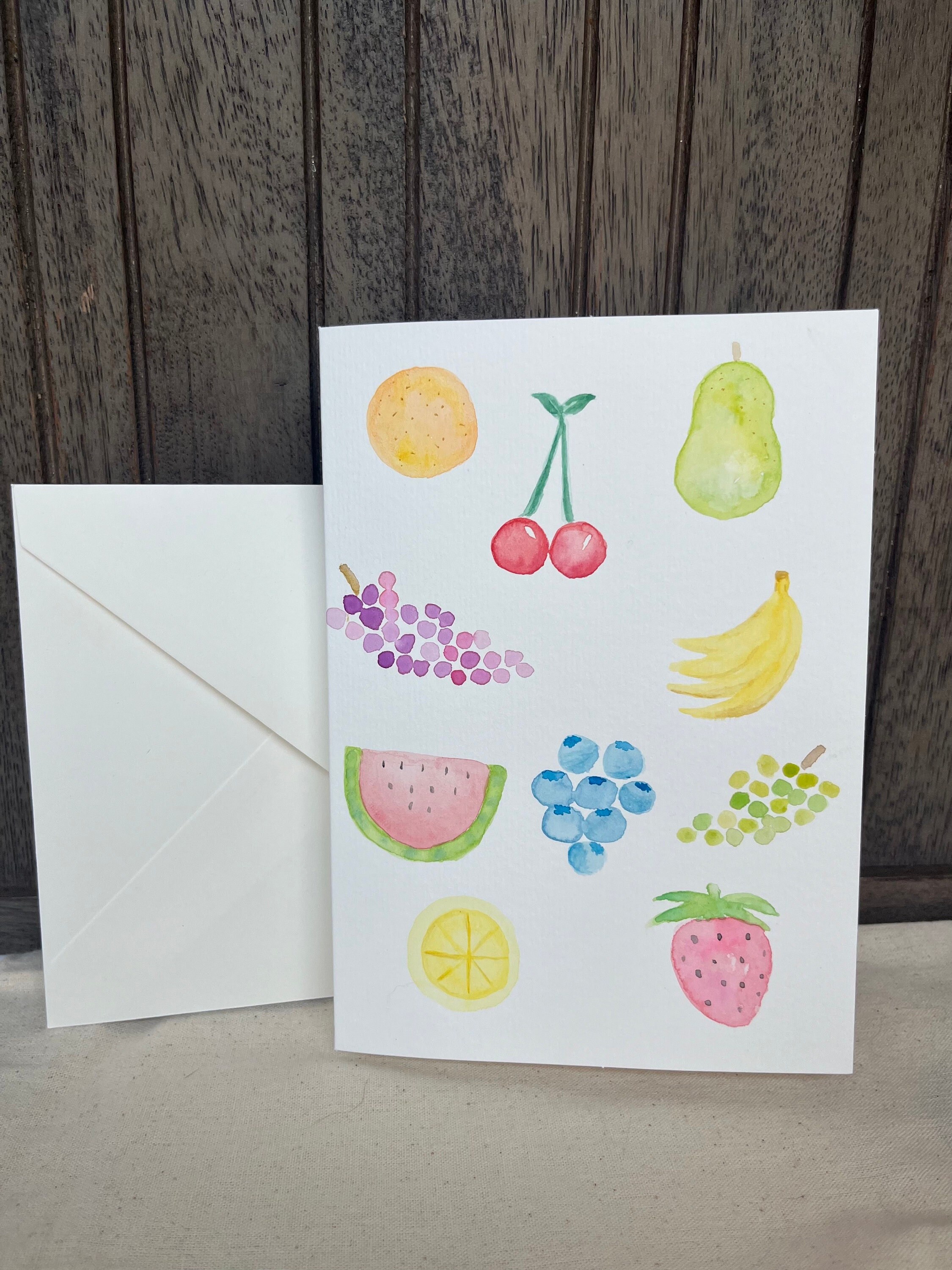 Hand Painted Colorful Funny Fruits Watercolor Greeting Card - Etsy