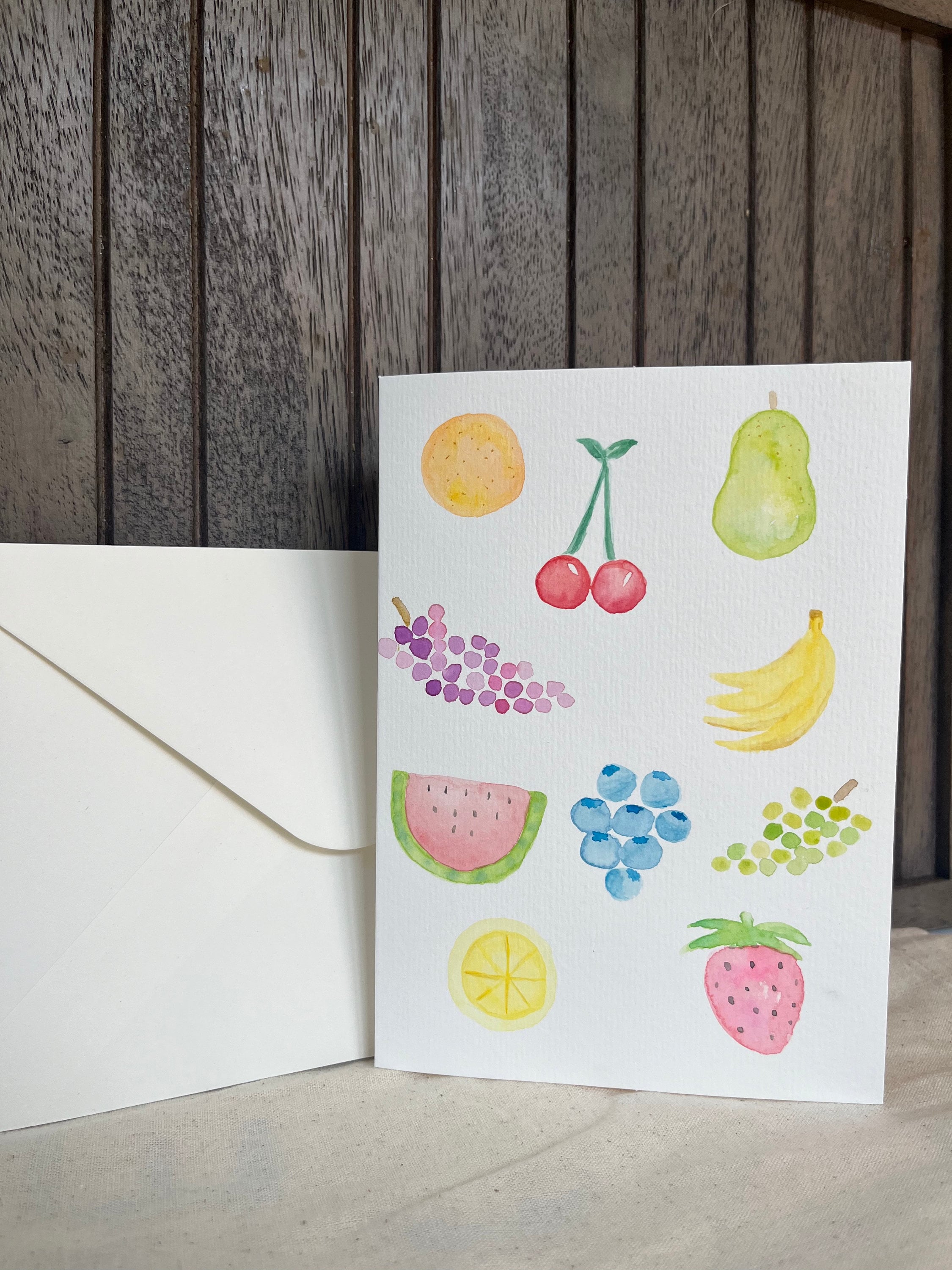 Hand Painted Colorful Funny Fruits Watercolor Greeting Card - Etsy