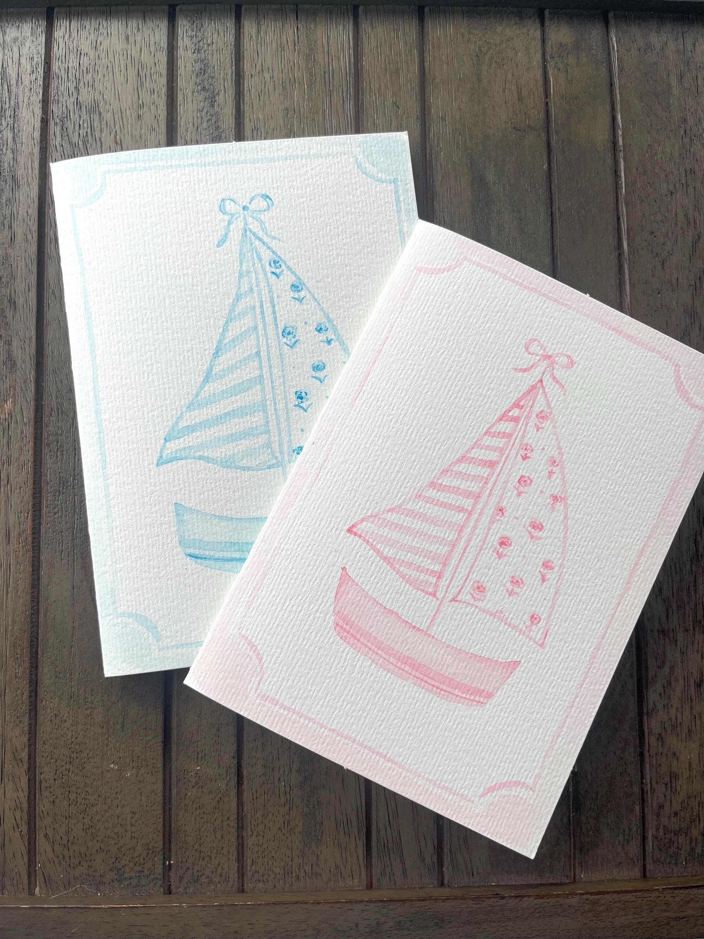 Sailboat Hand Painted Coastal Watercolor Greeting Card | Sailboat ...