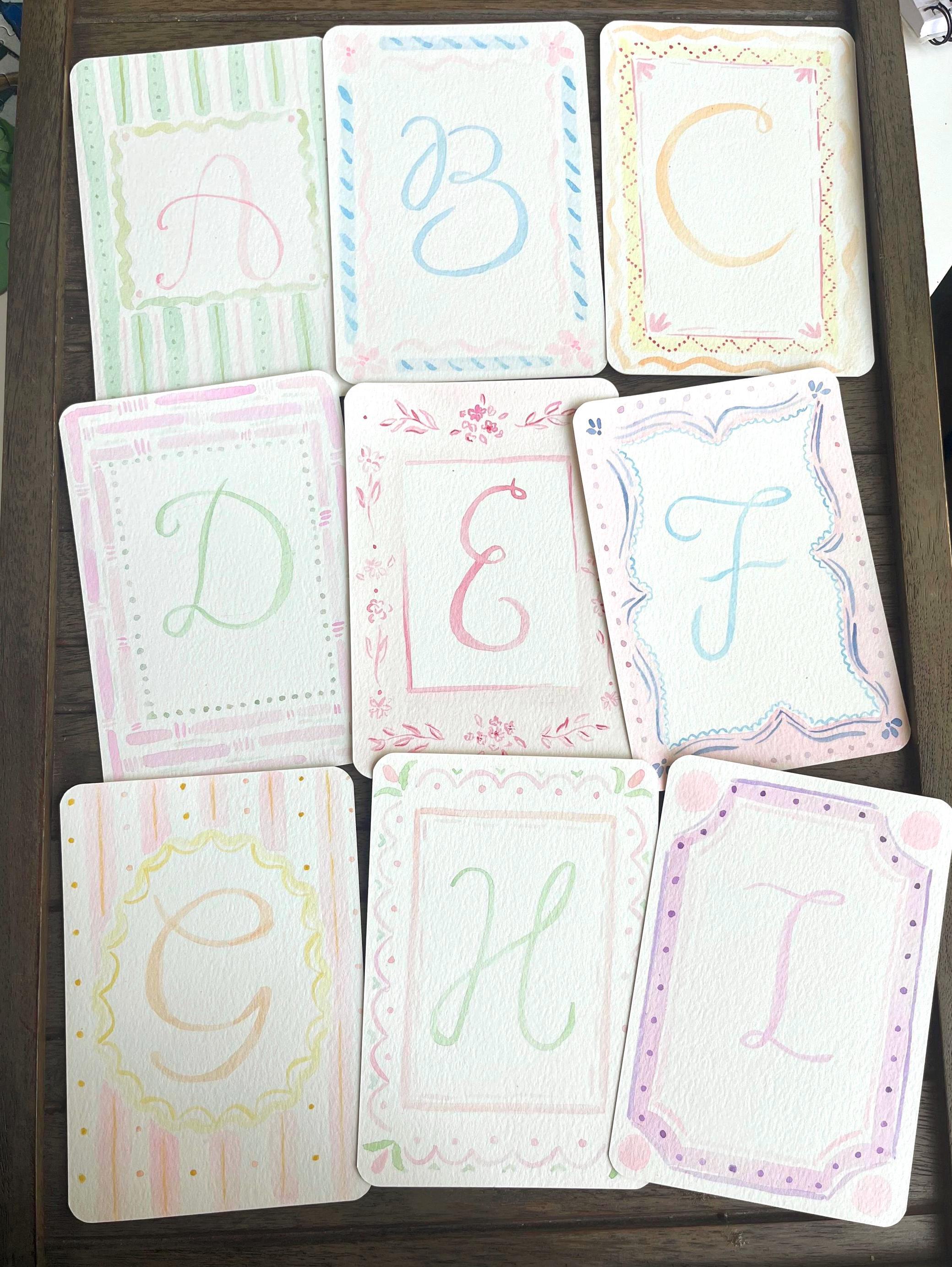 Hand Painted Monogram Postcard | Watercolor Initial A-Z - Etsy