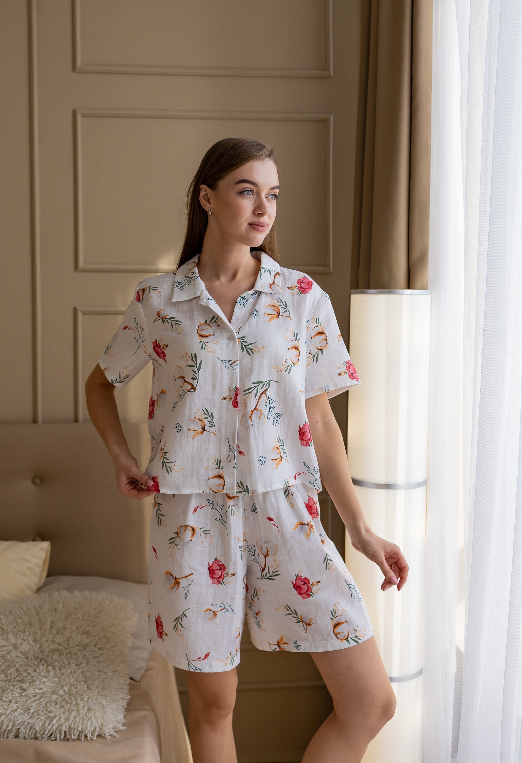 Cotton Pajamas, Summer Pants, Holiday Pajamas, Bridal Pajamas, Short ...