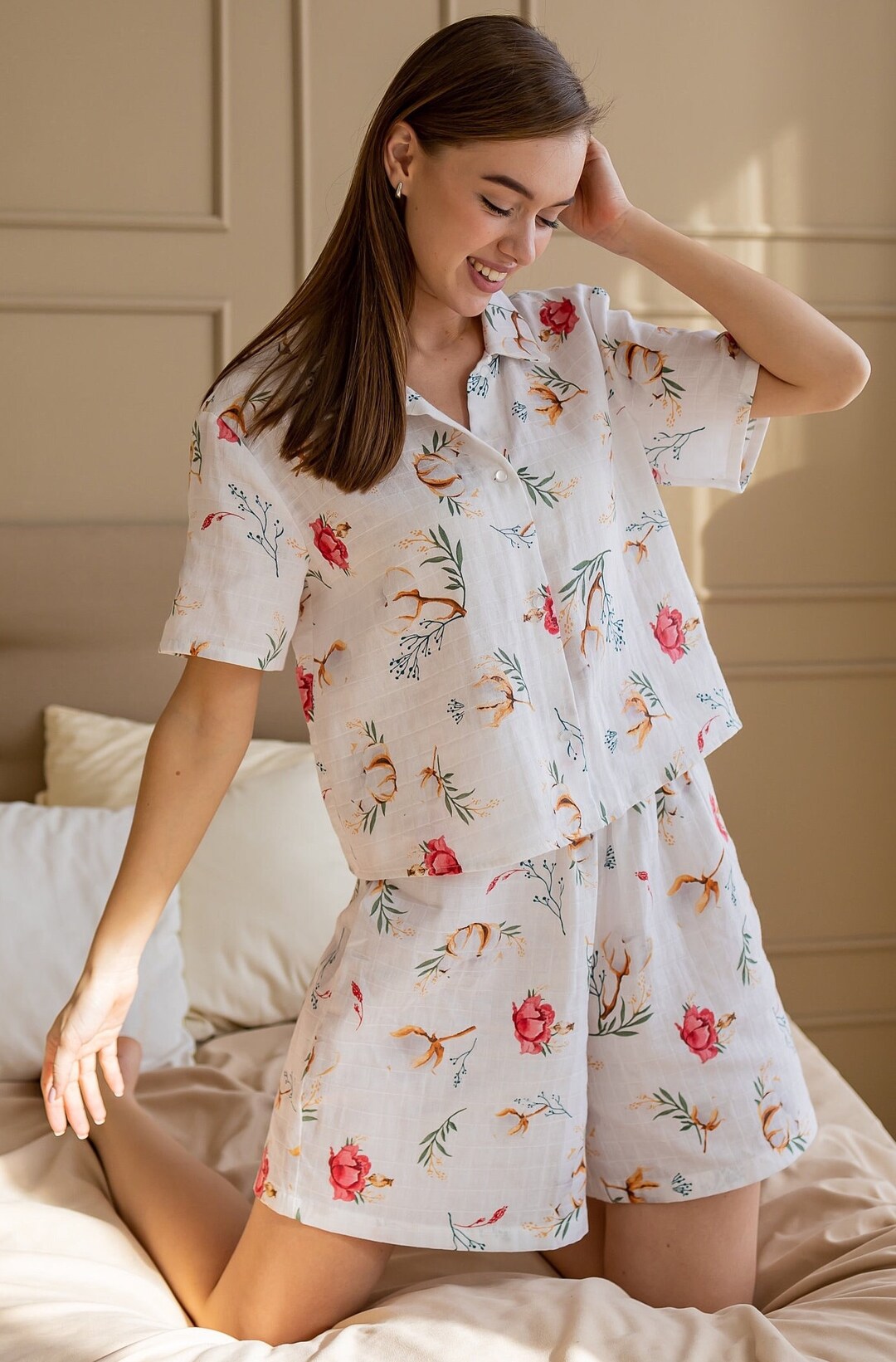 Cotton Pajamas, Summer Pants, Holiday Pajamas, Bridal Pajamas, Short ...