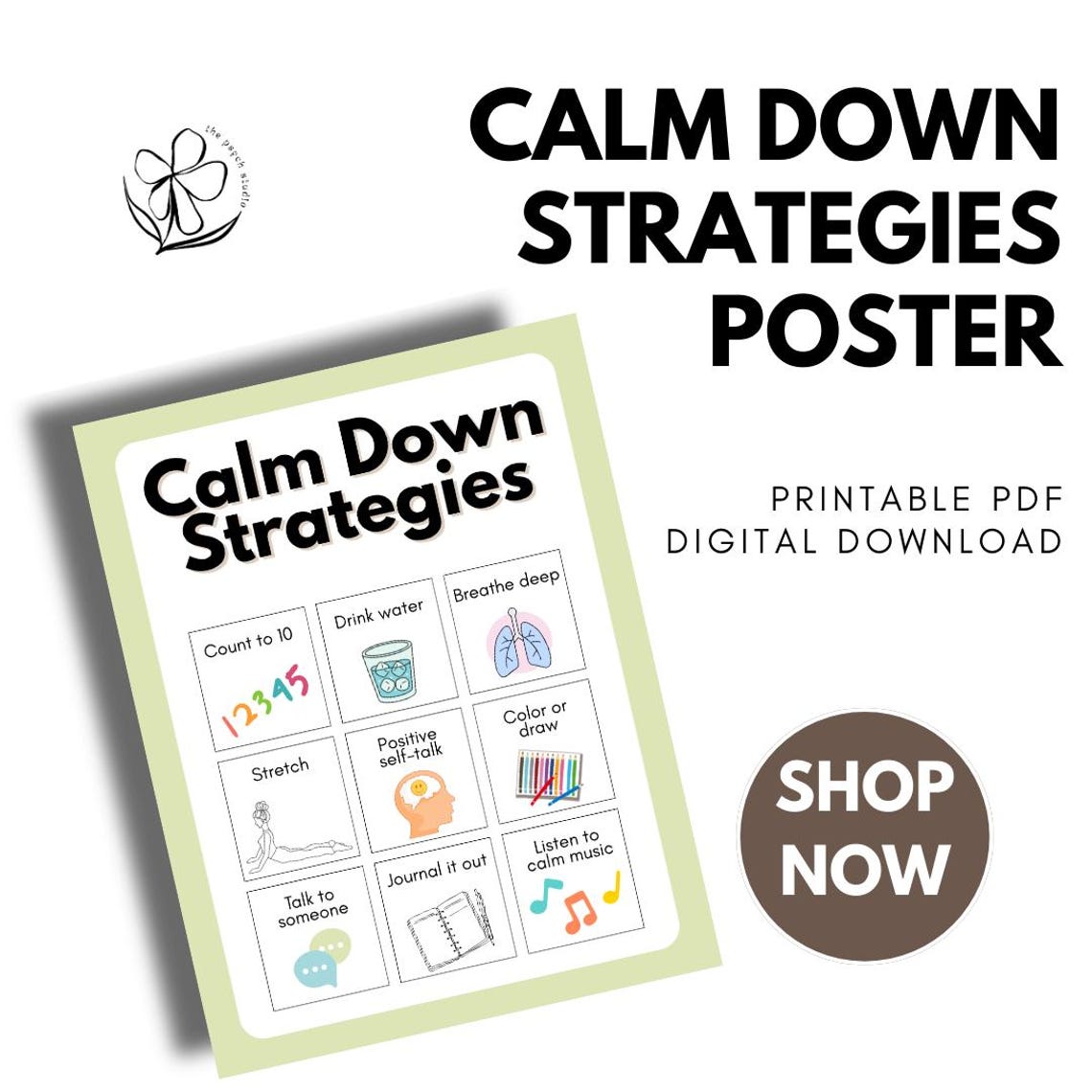 Calm Down Strategies Poster Printable Calm Corner PDF Coping Skills ...