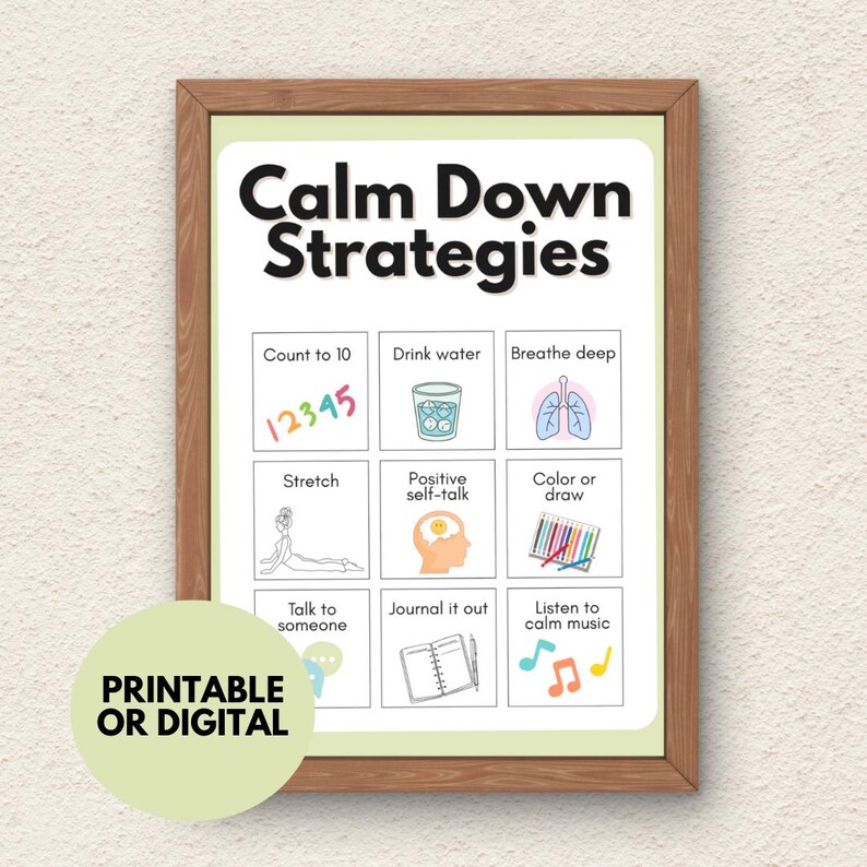 Calm Down Strategies Poster Printable Calm Corner PDF Coping Skills ...