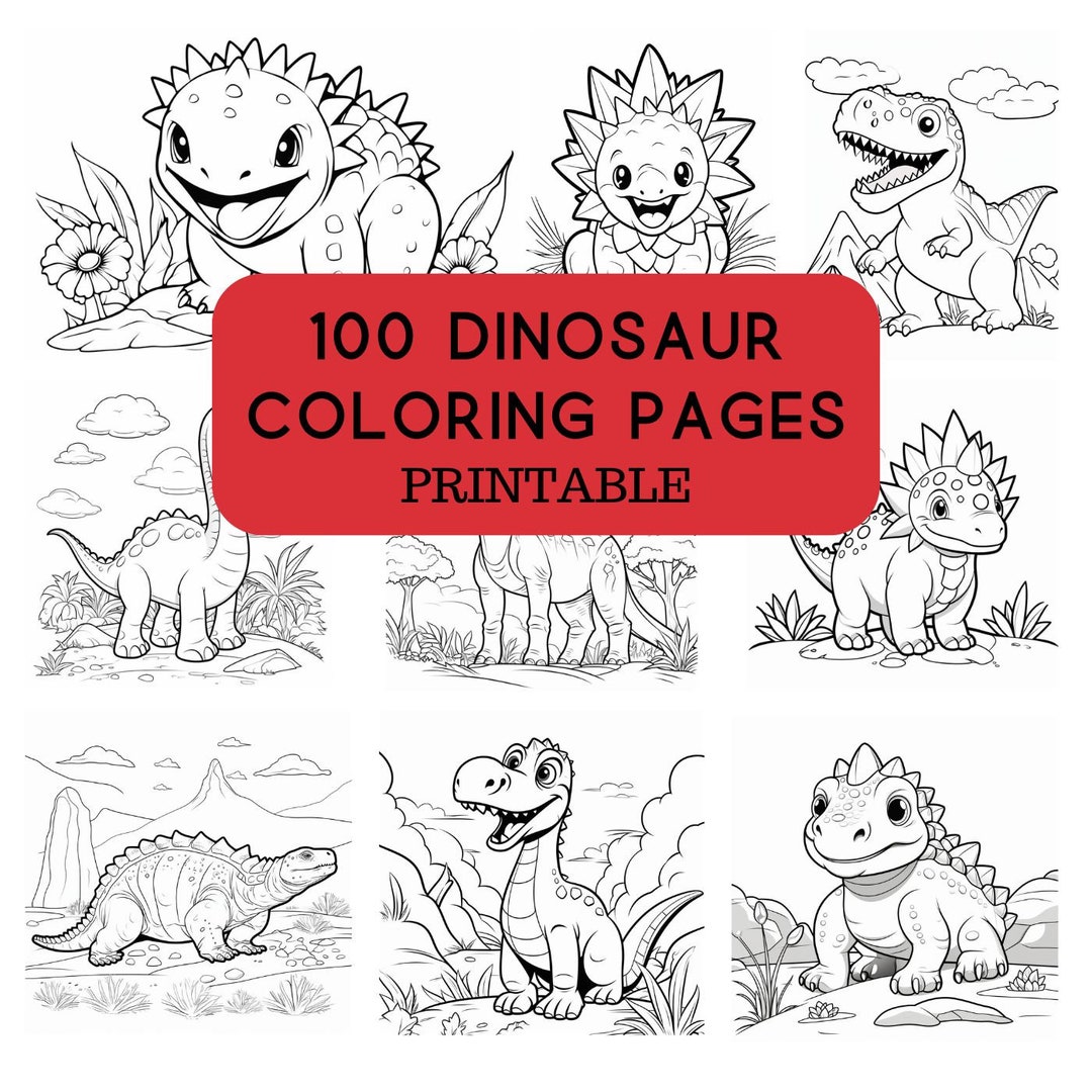 100 Dinosaur Coloring Printable Images 60 Pages Ready-to-print Coloring ...