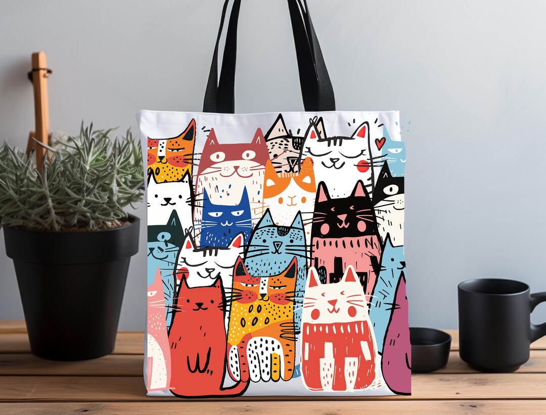 Cats Tote Bag, Cat Lovers Gift, Shoulder Bag, Book Bag, Cat Print Tote ...