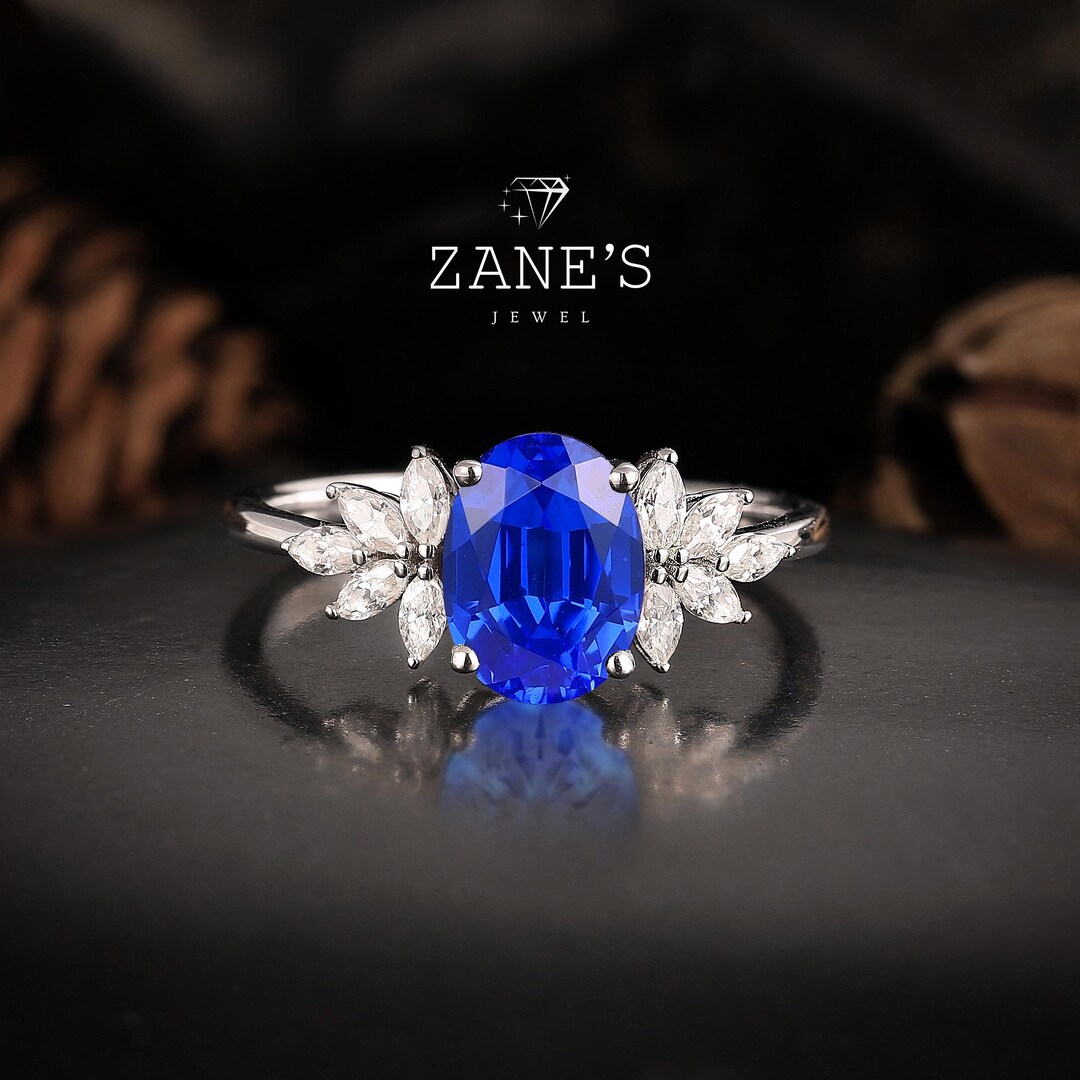 Blue Sapphire Engagement Ring,firework Cut Gemstone Wedding Band ...