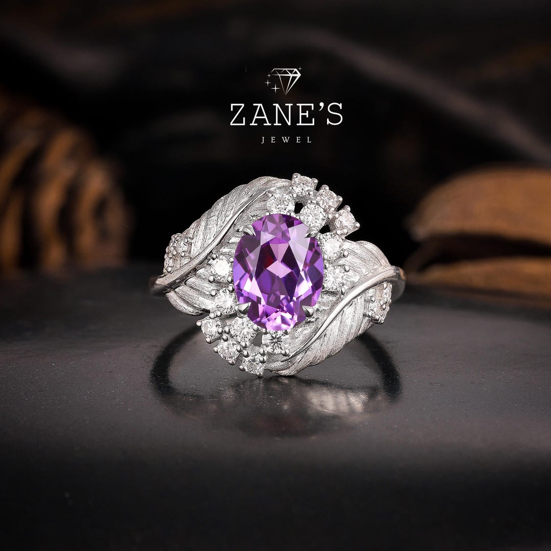 Oval Cut Violet Sapphire Wedding Ring,vintage Purple Gemstone ...