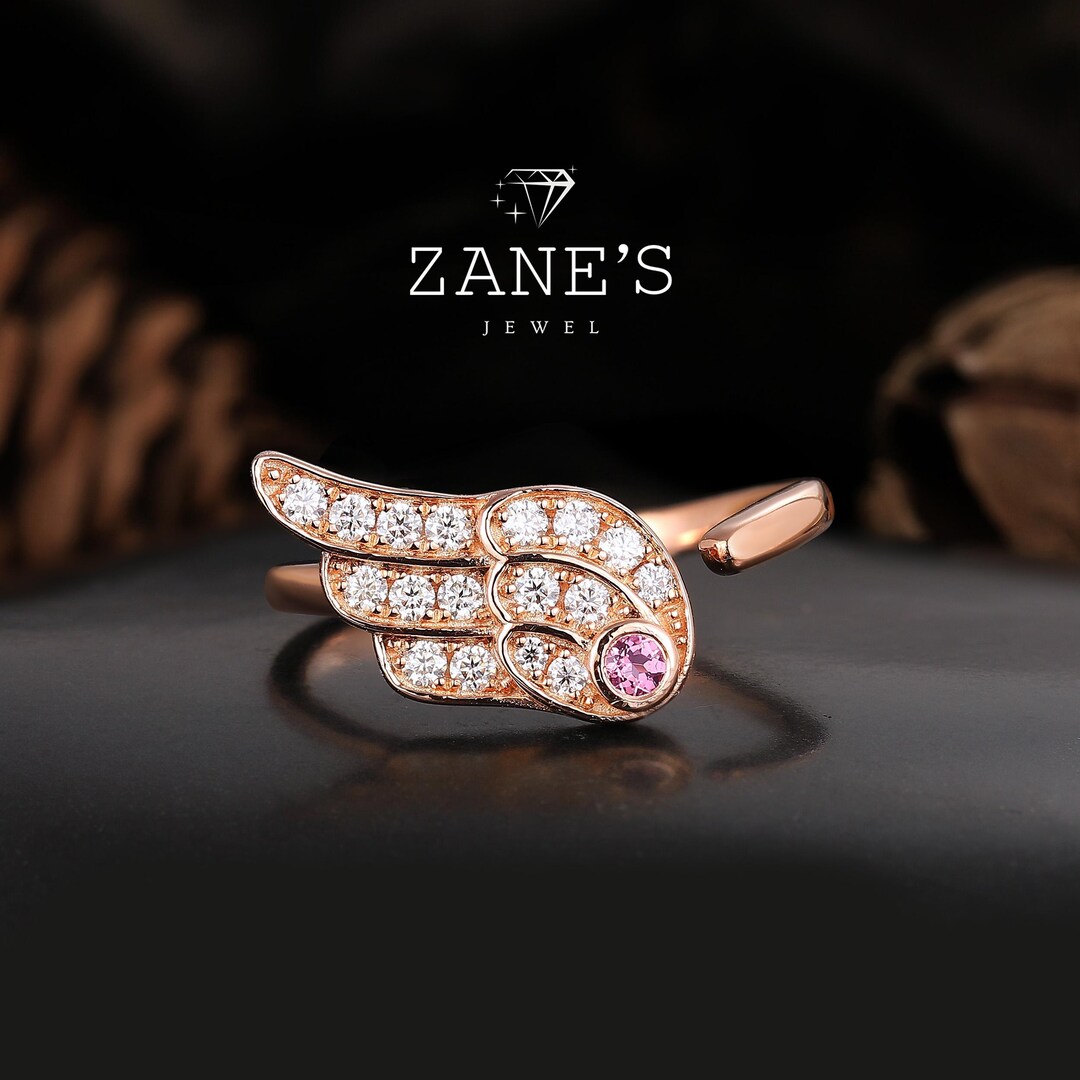 14K Solid Gold Angel Wing Ring,art Deco Diamond Ring, Engagement Ring ...