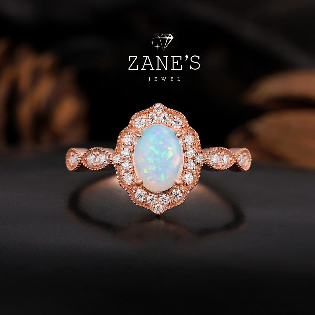 Vintage Pear Cut Opal Stone Engagement Ring Set,1.0ct Firework Cut ...