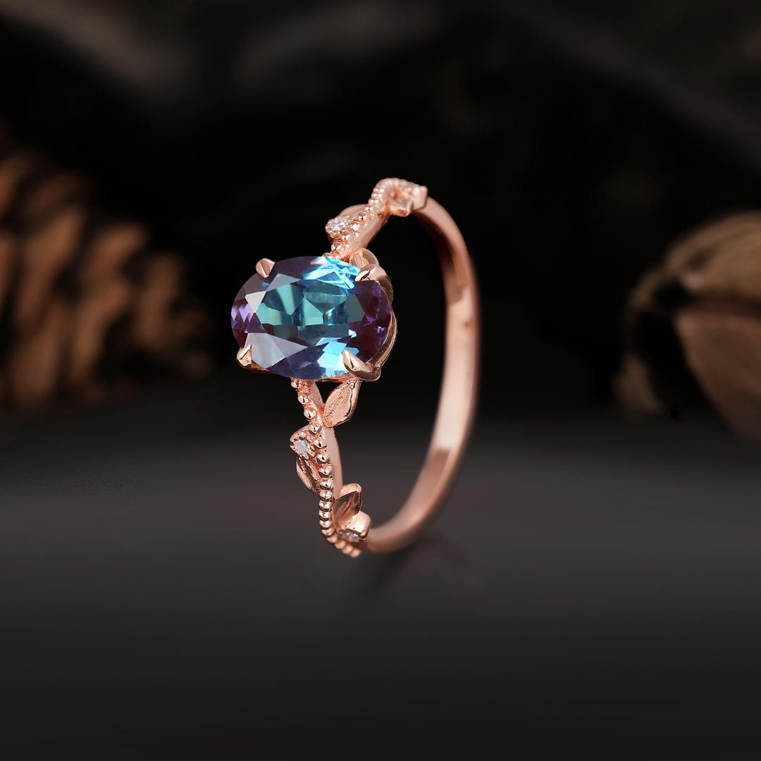 Nature Inspired Alexandrite Engagement Ring,vintage Oval Cut Wedding ...