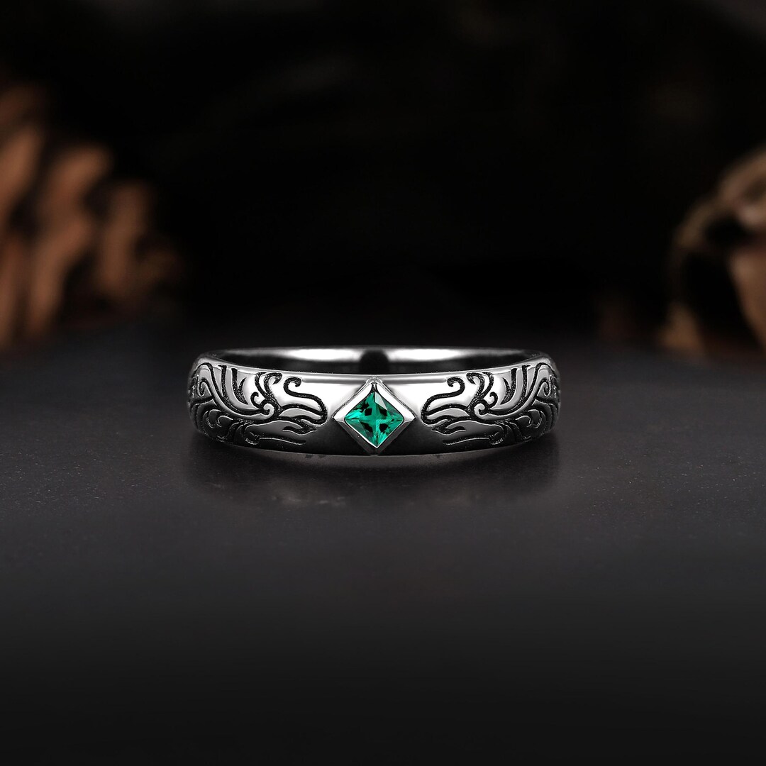 Vintage Princess Cut Emerald Wedding Band,10k Solid Black Gold ...