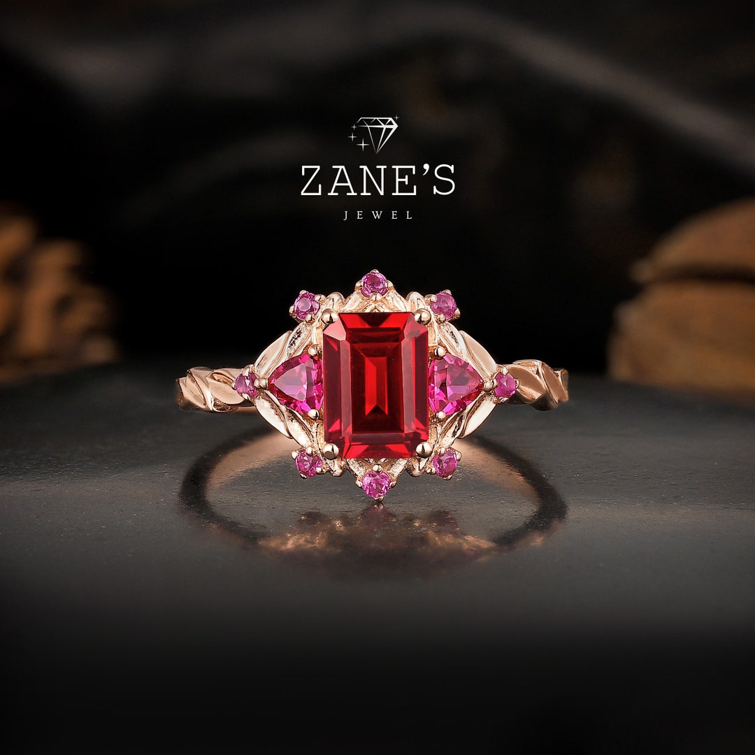 14 Rose Gold Ruby Vine Engagement Ring,baguette Cut Ruby Floral Branch ...