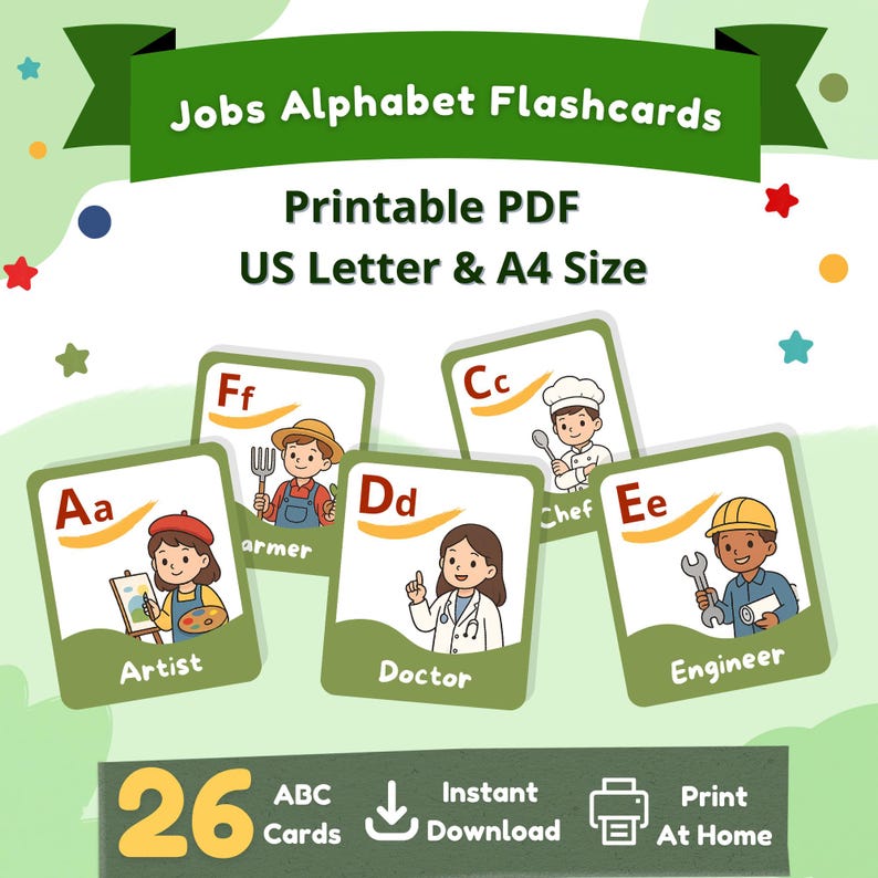 26 Jobs Alphabet Flashcards Printable | Professions ABC Cards for ...