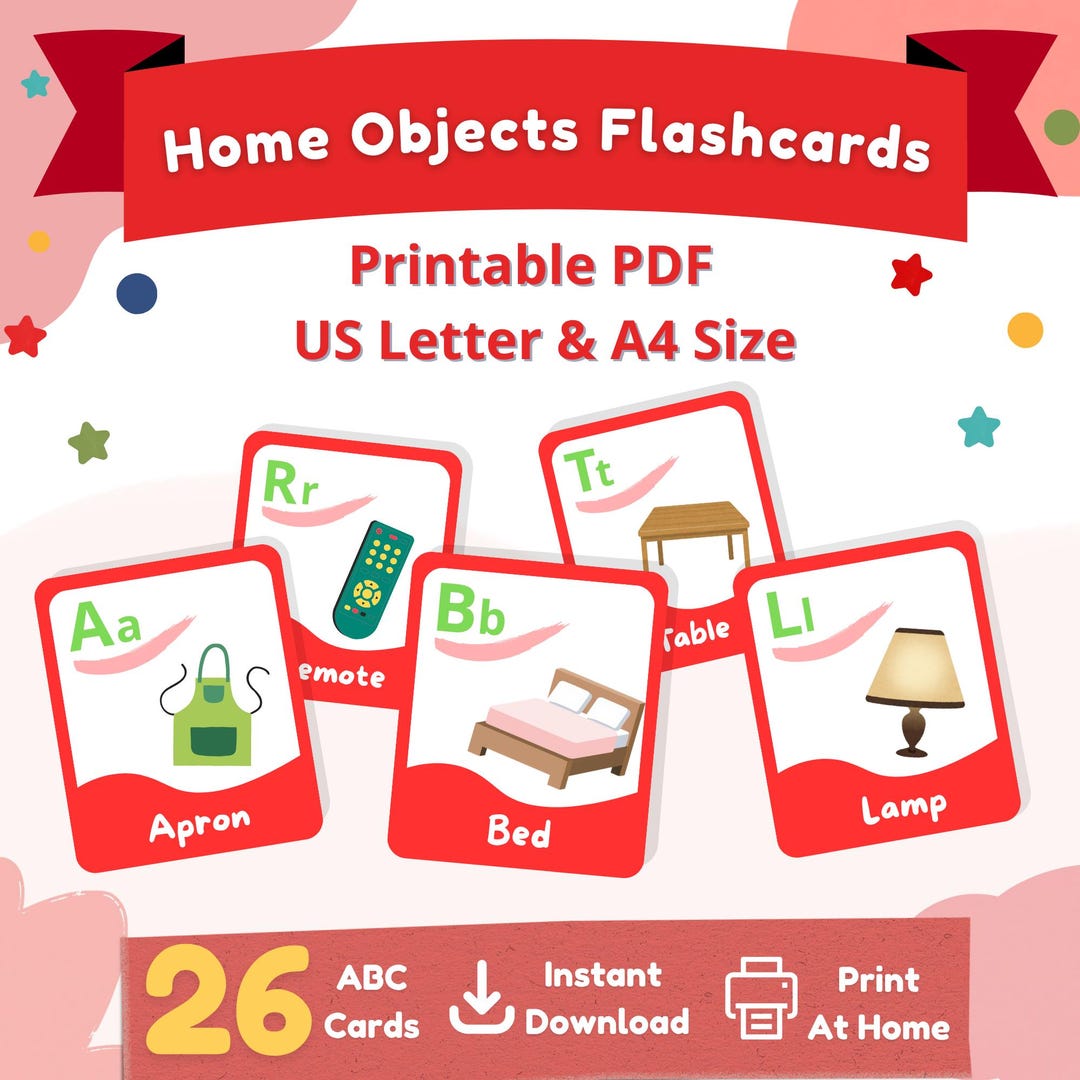 26 Printable Alphabet Flashcards for Kids | Home Objects Flashcards ...