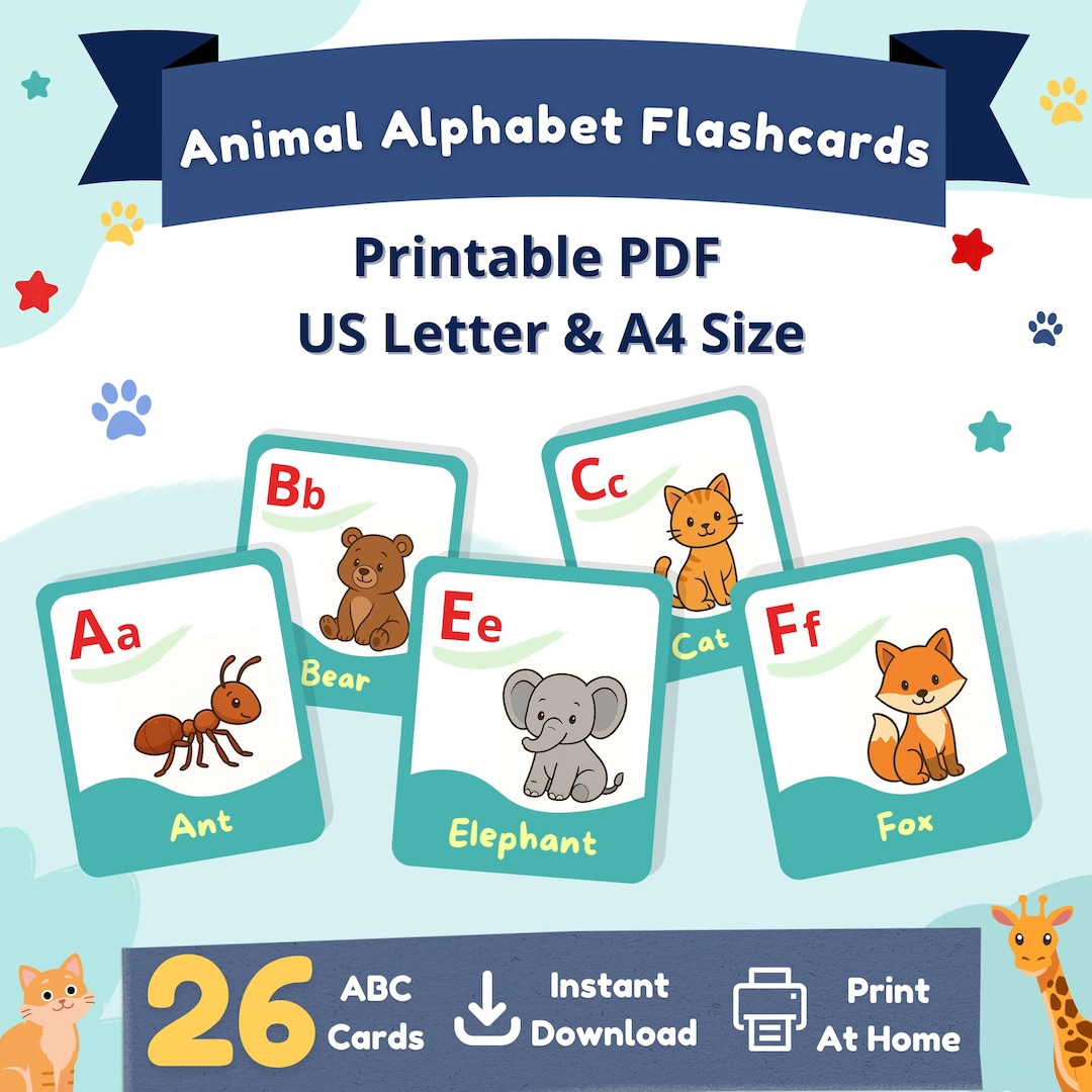 26 Animal Alphabet Flashcards | Preschool ABC Learning Cards (digital ...