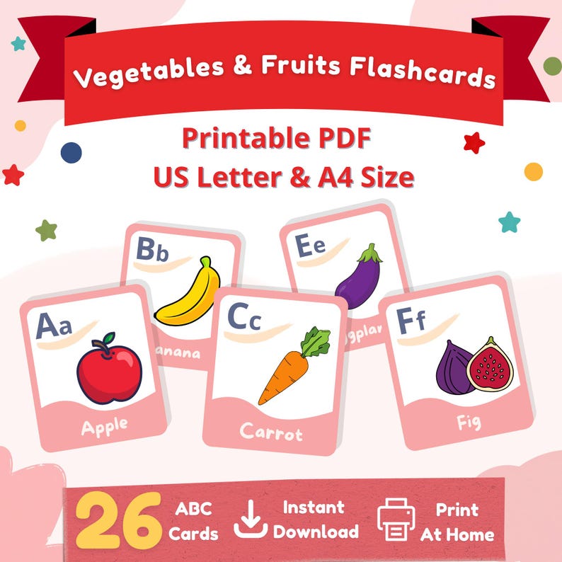 26 Printable Fruits & Vegetables Alphabet Flashcards | ABC Learning ...