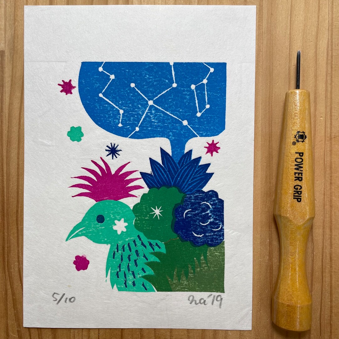 Bird Carrying the Constellations and the Forest Woodcut Print - Etsy