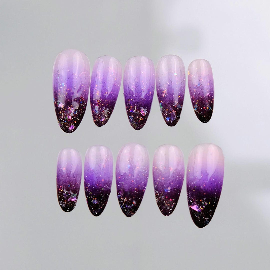 Cosmic Depth | Customizable Press on Nails Colorful Sparkly Chunky ...