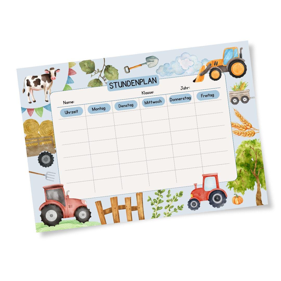 Tractor Timetable to Print for the Start of School, PDF File, Download ...