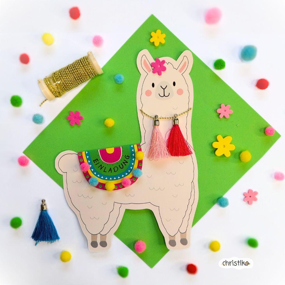 Template for Lama Invitation, Craft Birthday Invitation, Children's ...