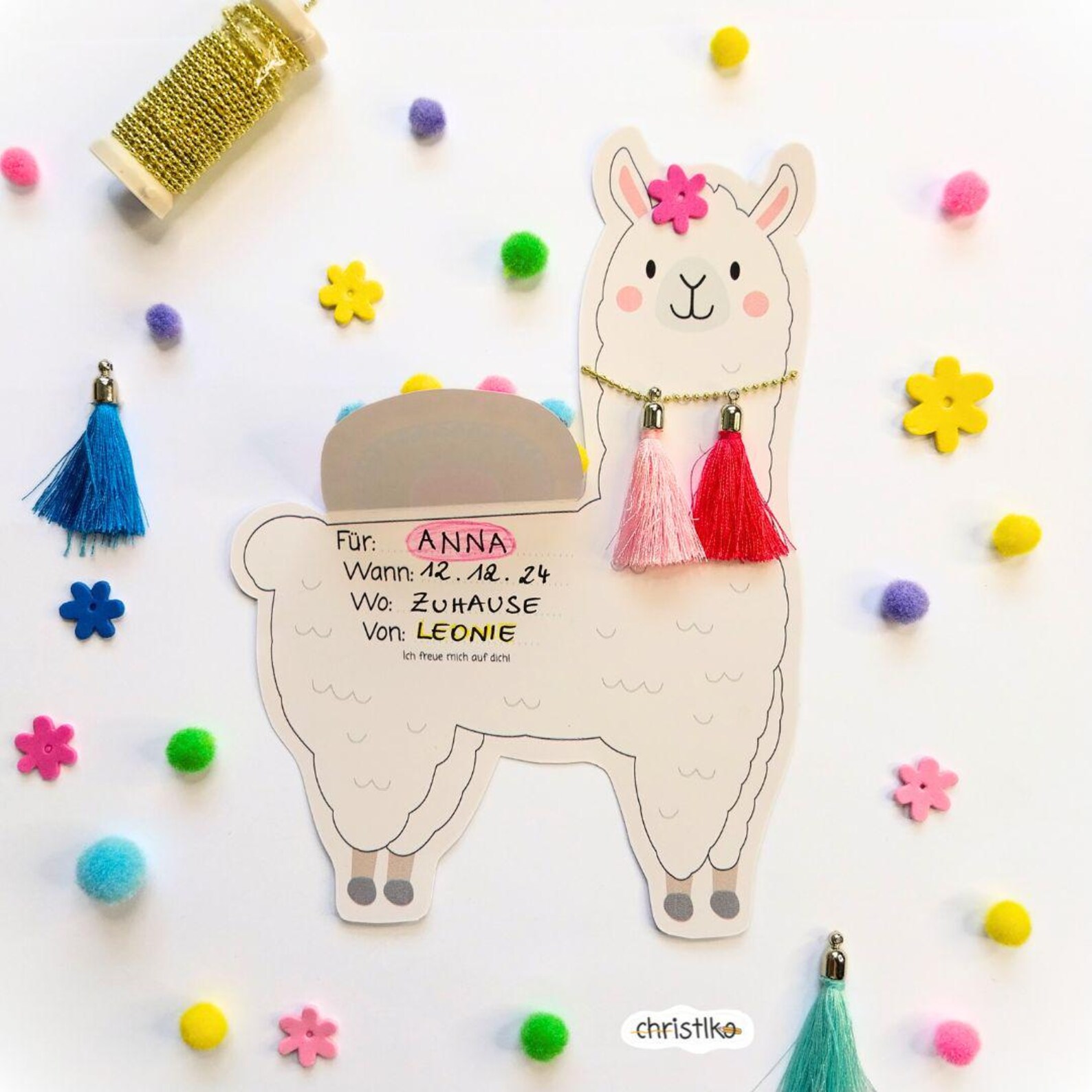 Template for Lama - Invitation, Craft Birthday Invitation, Children's ...
