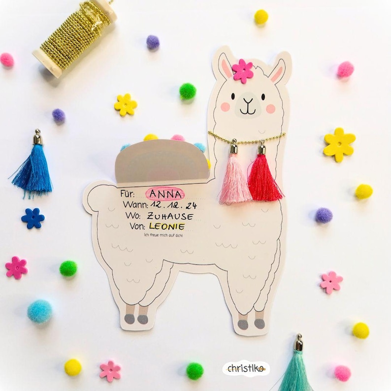 Template for Lama - Invitation, Craft Birthday Invitation, Children's ...