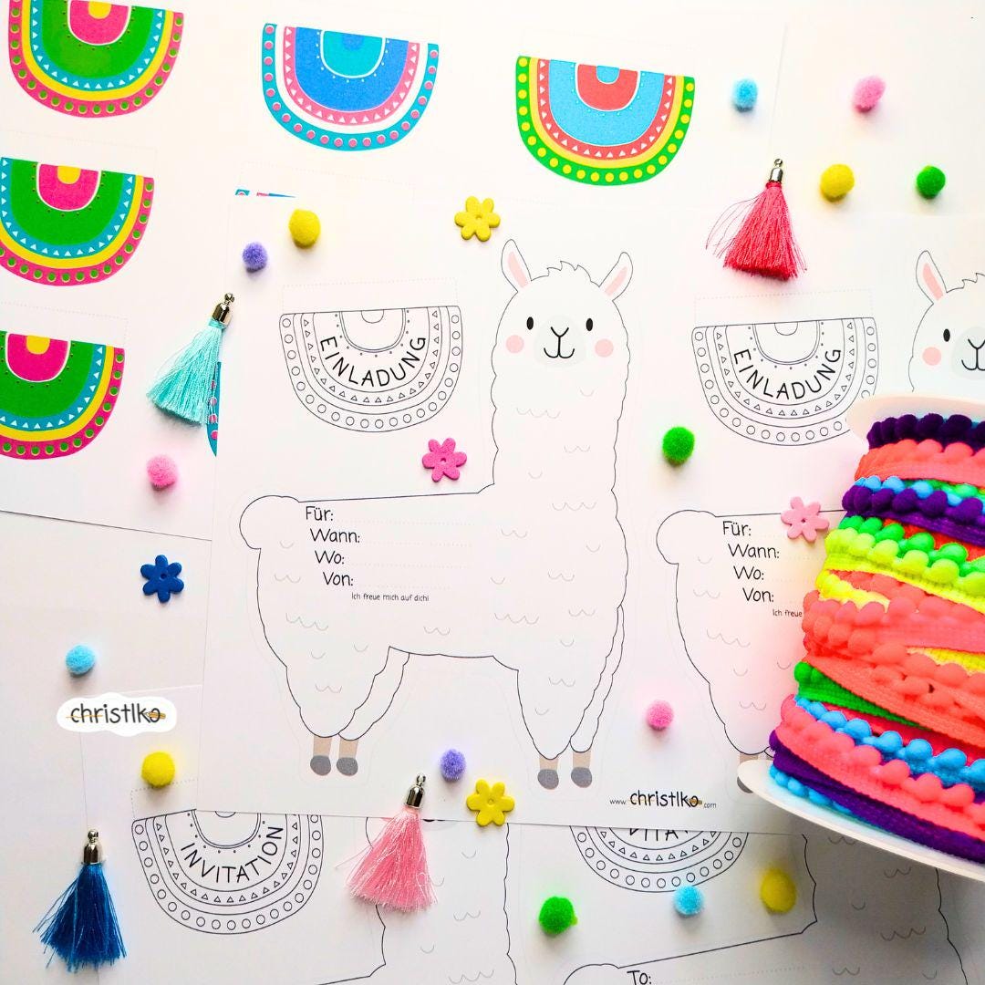 Template for Lama - Invitation, Craft Birthday Invitation, Children's ...