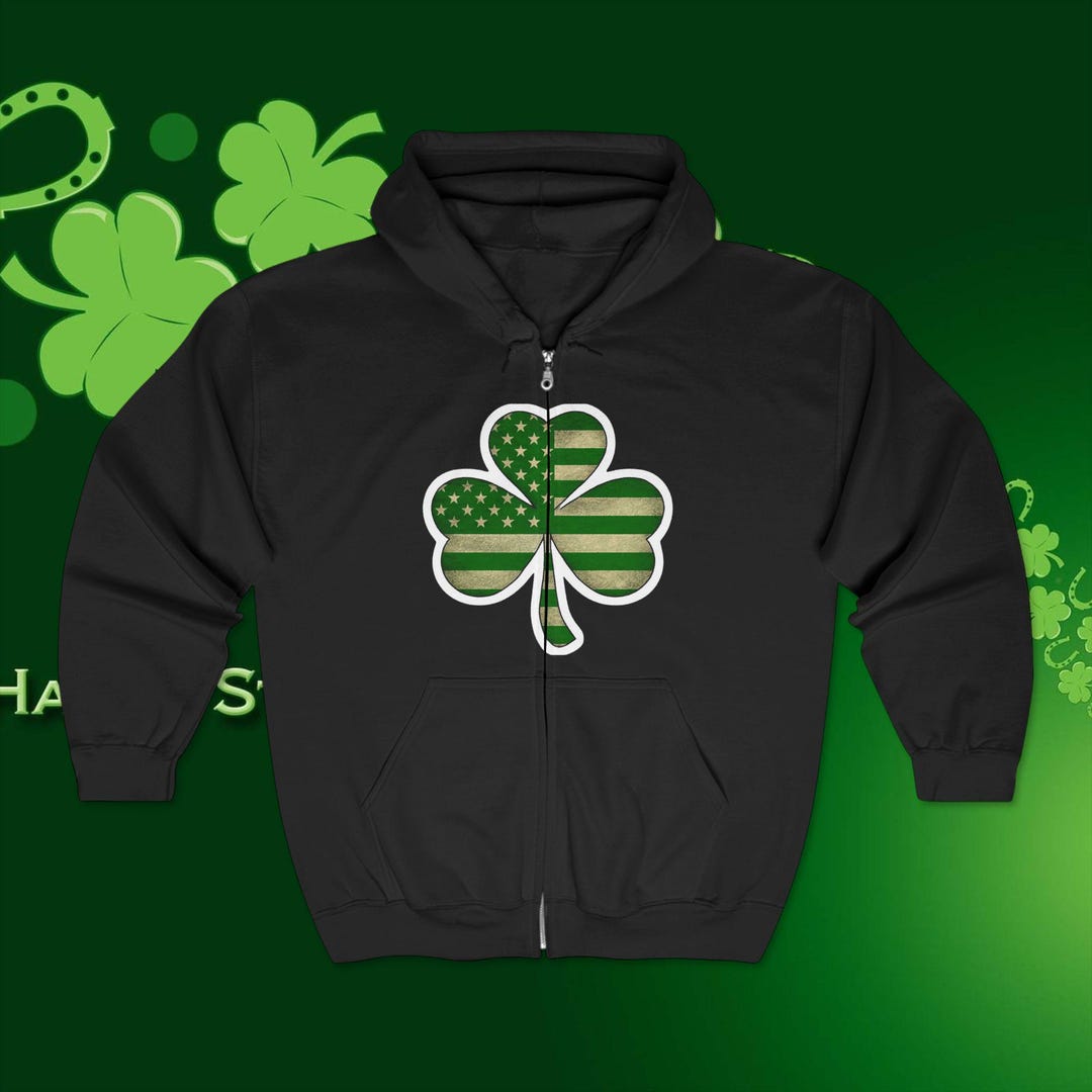 St. Patricks Day Hoodie - Shamrock USA Flag Sweatshirt - Irish American ...