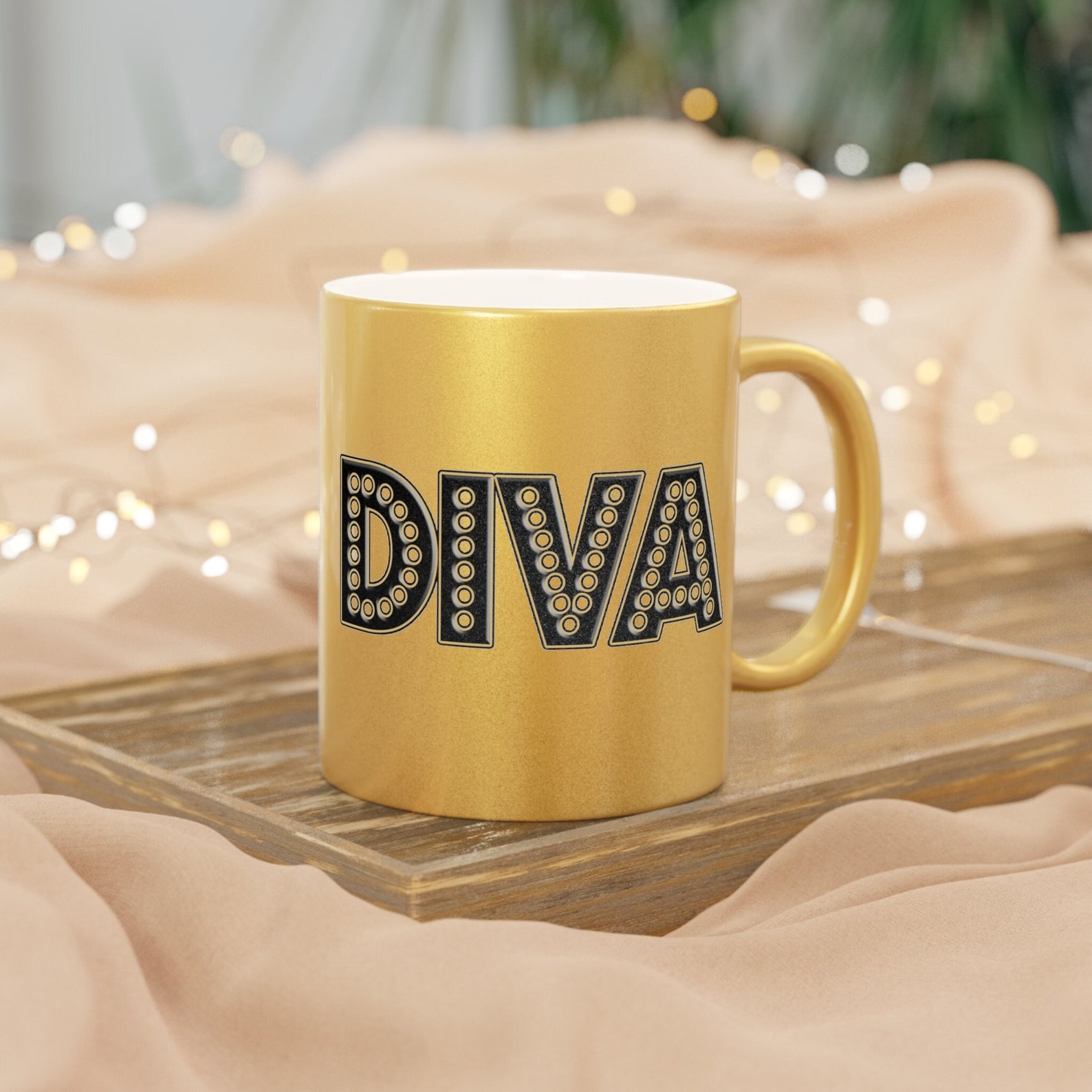 Diva Fancy Black Words on A Gold Background Metallic Mug silvergold - Etsy