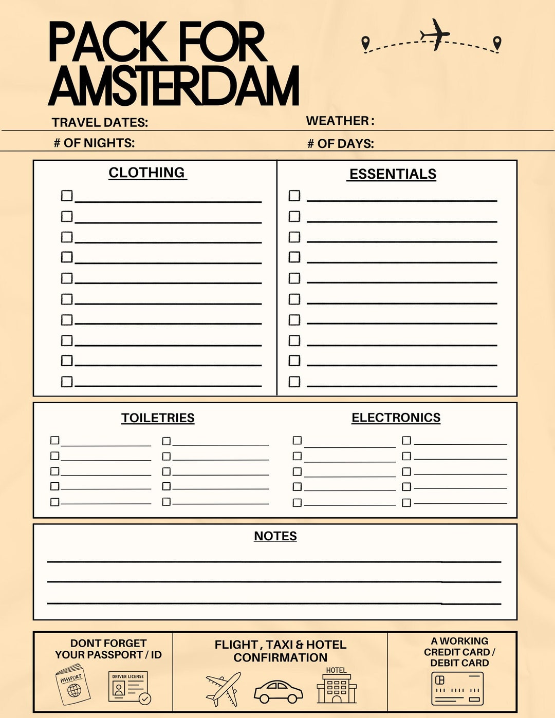 Amsterdam BLANK Packing List, Blank Checklist - Etsy
