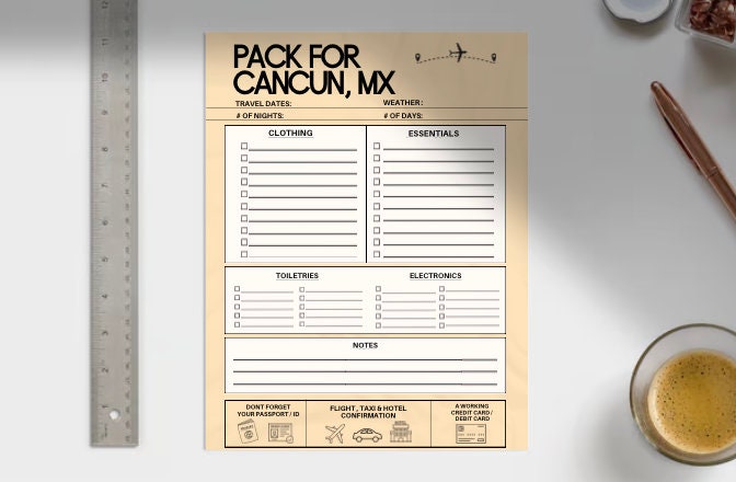 Cancun, Mexico BLANK Packing List, Blank Checklist , Travel Checklist ...