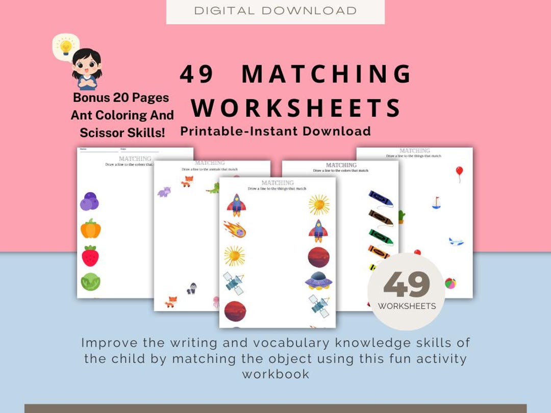 Match Worksheet Printable, Printable Matching Worksheet, Match the ...
