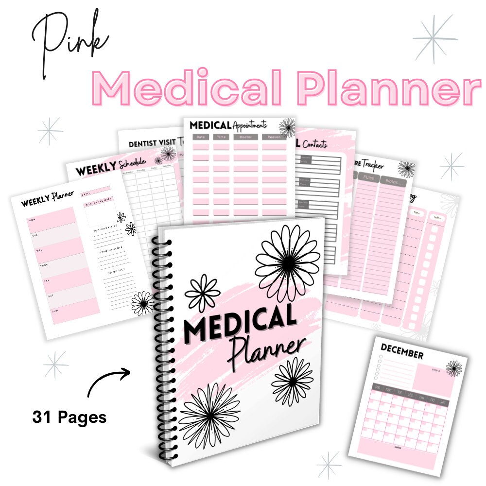 Pink Flower Medical Planner Printable Nurse Homecare Worker - Etsy