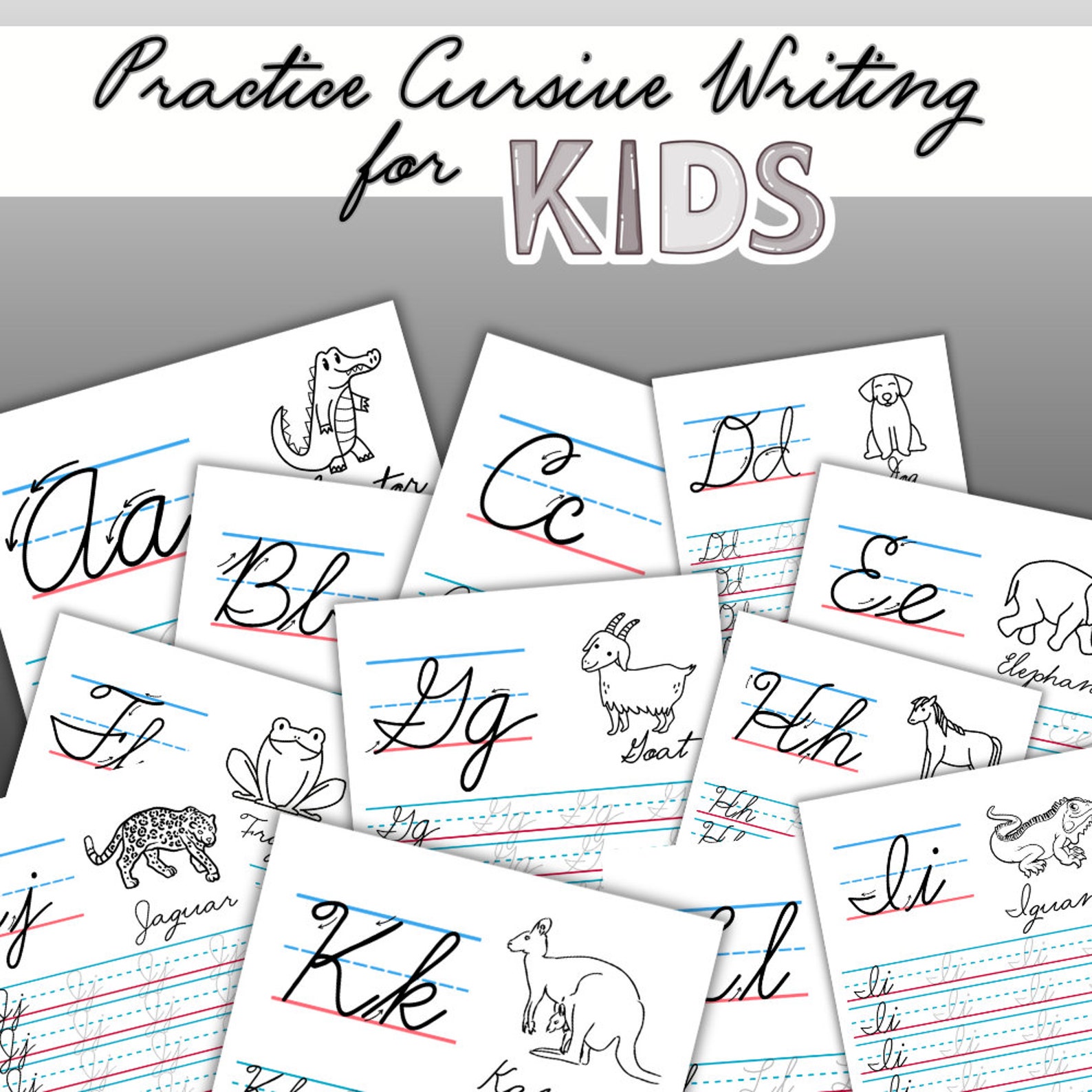 Printable Black & White Practice Cursive Writing for Kids - Etsy