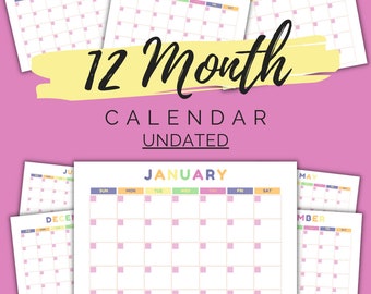 12-month Undated Calendar Printables - Instant Download - A4, A5, US ...