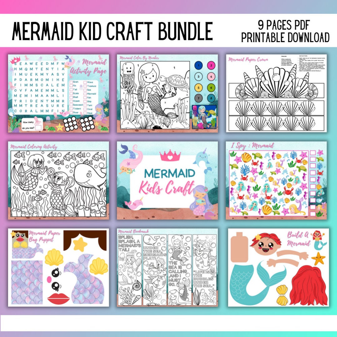 Printable Mermaid Kids Craft Bundle Worksheets - Etsy