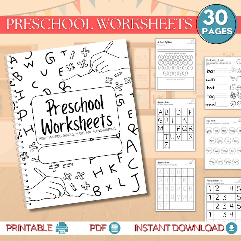 Printable Preschool Worksheets - Etsy