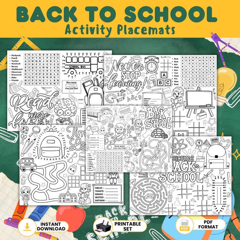 Back to School Activity Printable Placemats - Etsy