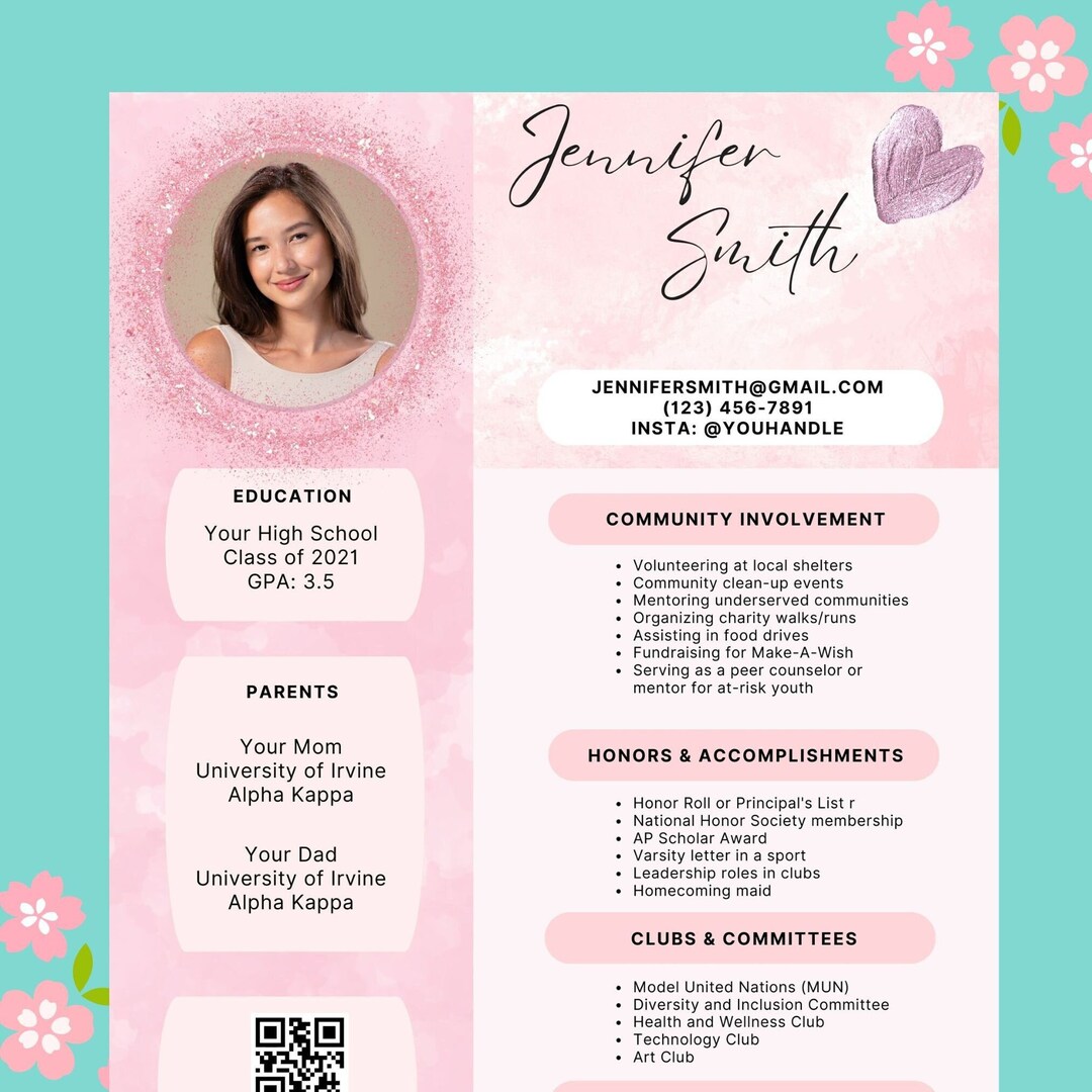 Sorority Rush Resume Template With Photo, Canva Template and Overflow ...
